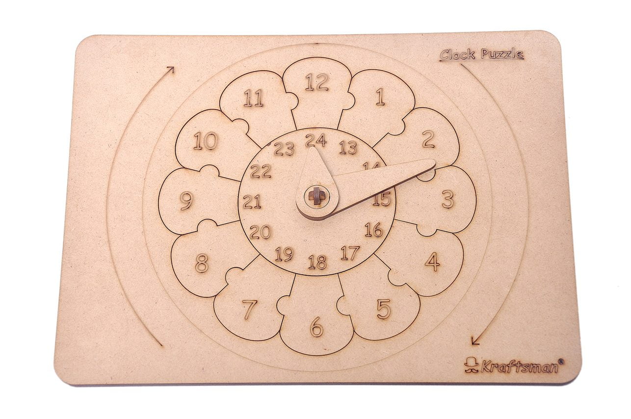 Kraftsman 24 Hour and Minutes Clock Learning Puzzle Board | Color kit ...